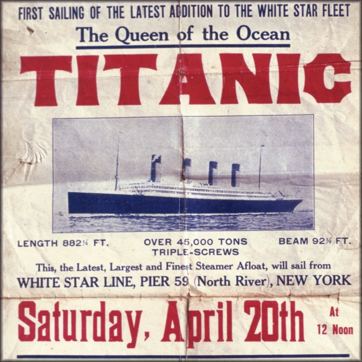 Titanic Advert for the return journey that never took place, 20th Apri