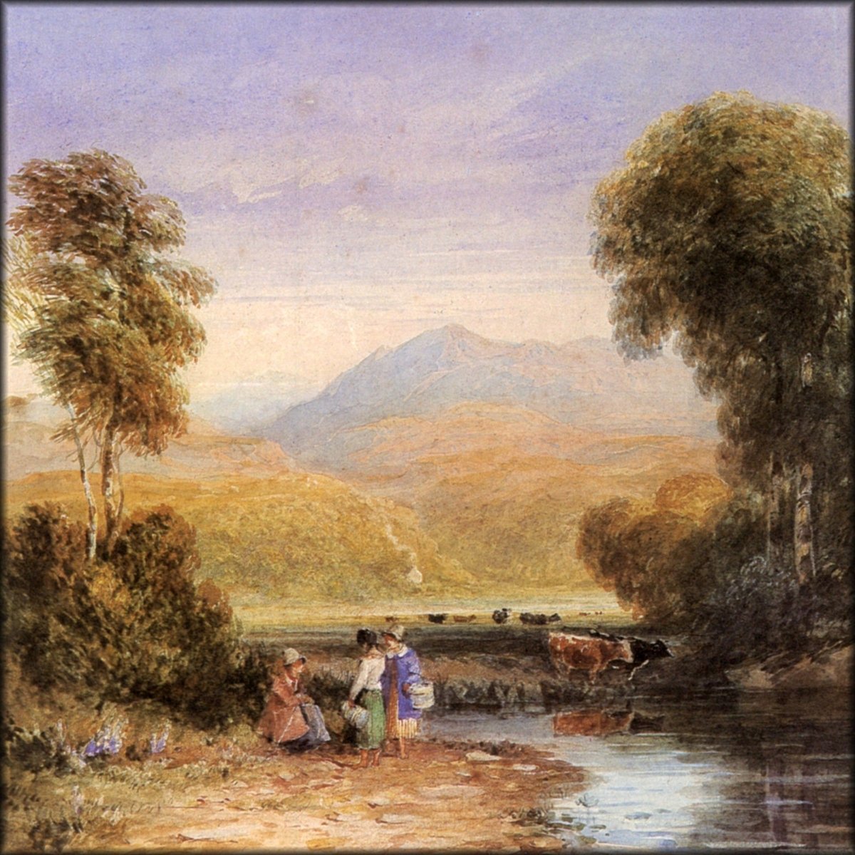 David Cox (1783-1859) - Figures and Cattle in a Wooded Landscape