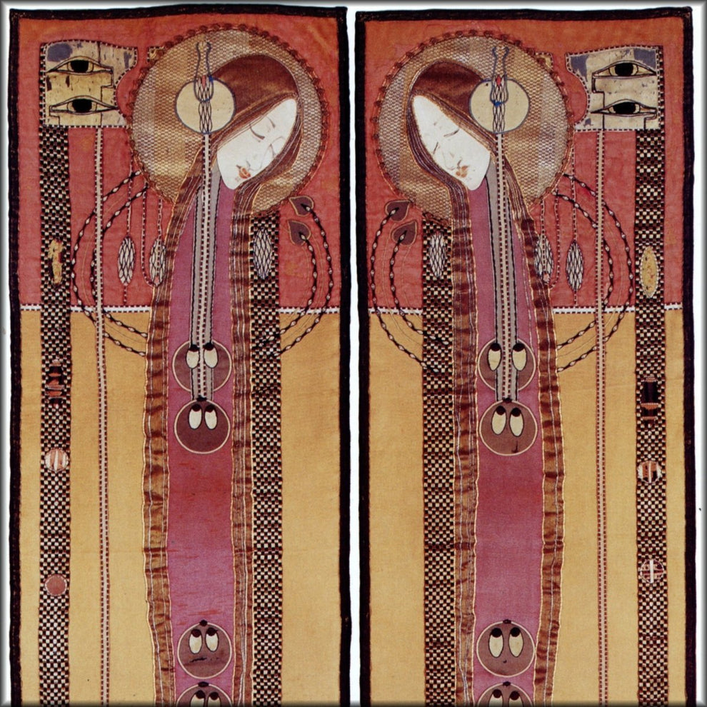 Margaret Macdonald Mackintosh (1864-1933) - Pair of Embroidered Panels for Hill House 1902