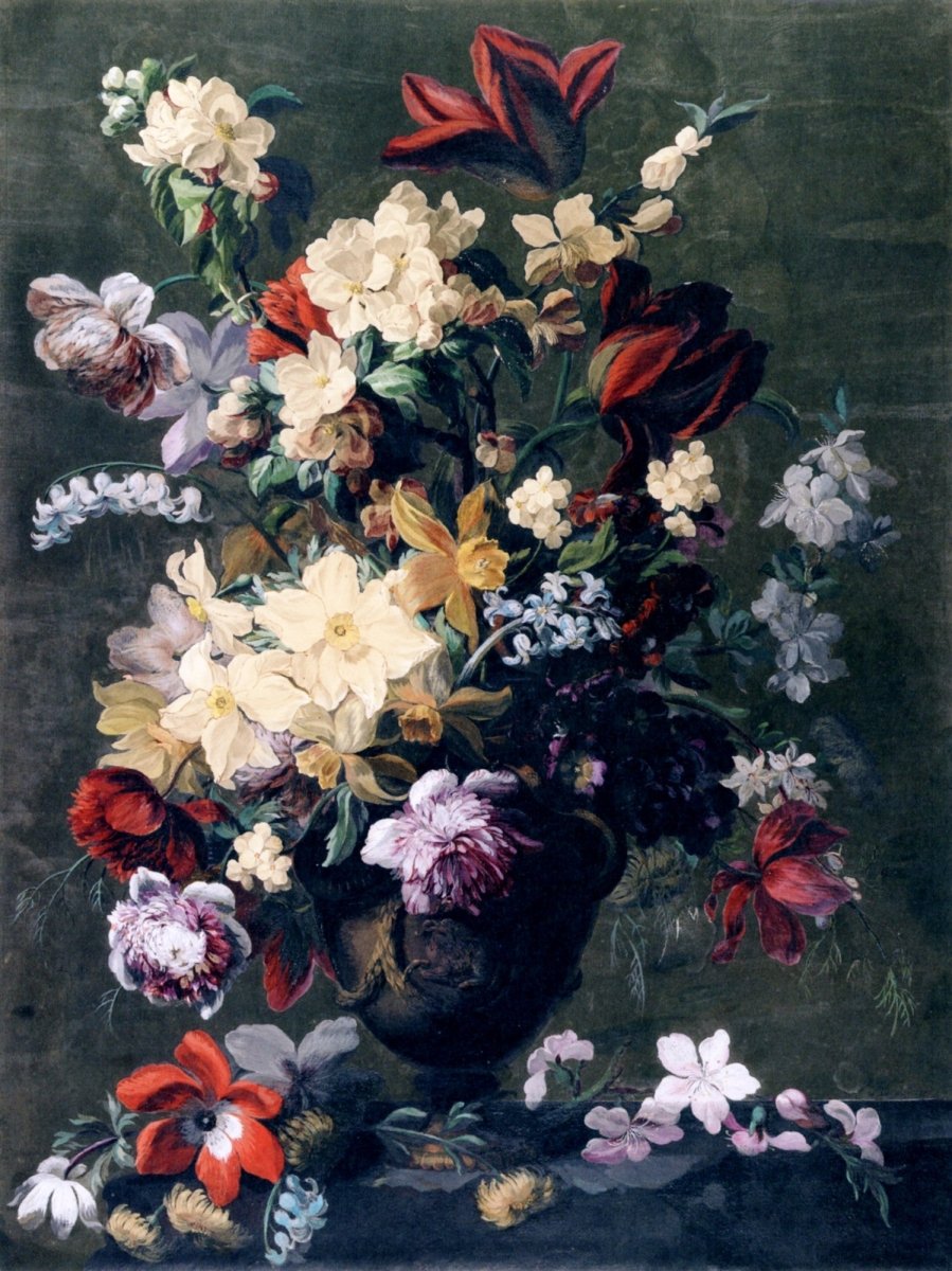 Mary Moser (1744-1819) - Flowers in a Vase on a Ledge 1765
