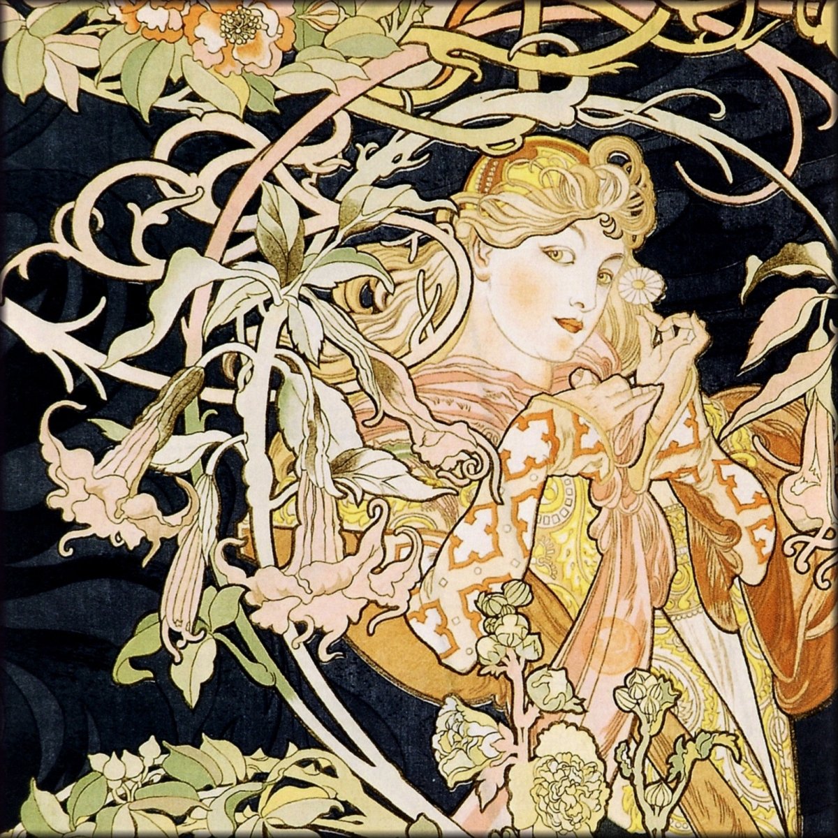 Alphonse Mucha (1860-1939) - Design for Floral Velour Fabric 1898-99