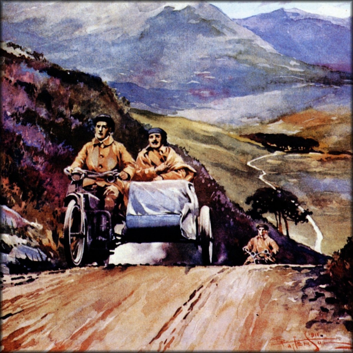 Frank Patterson (1871-1952) - Motorcycle with Sidecar in Scotland 1911