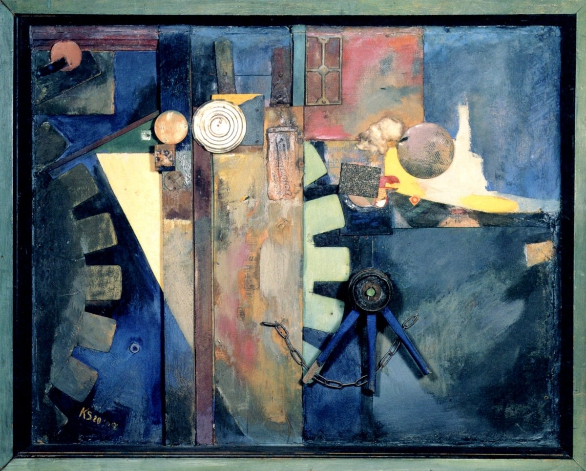 Kurt Schwitters (1887-1948) - Merz Picture 29A, Picture with a Flywheel ...